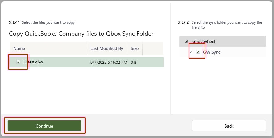 Copy QuickBooks Files into Qbox